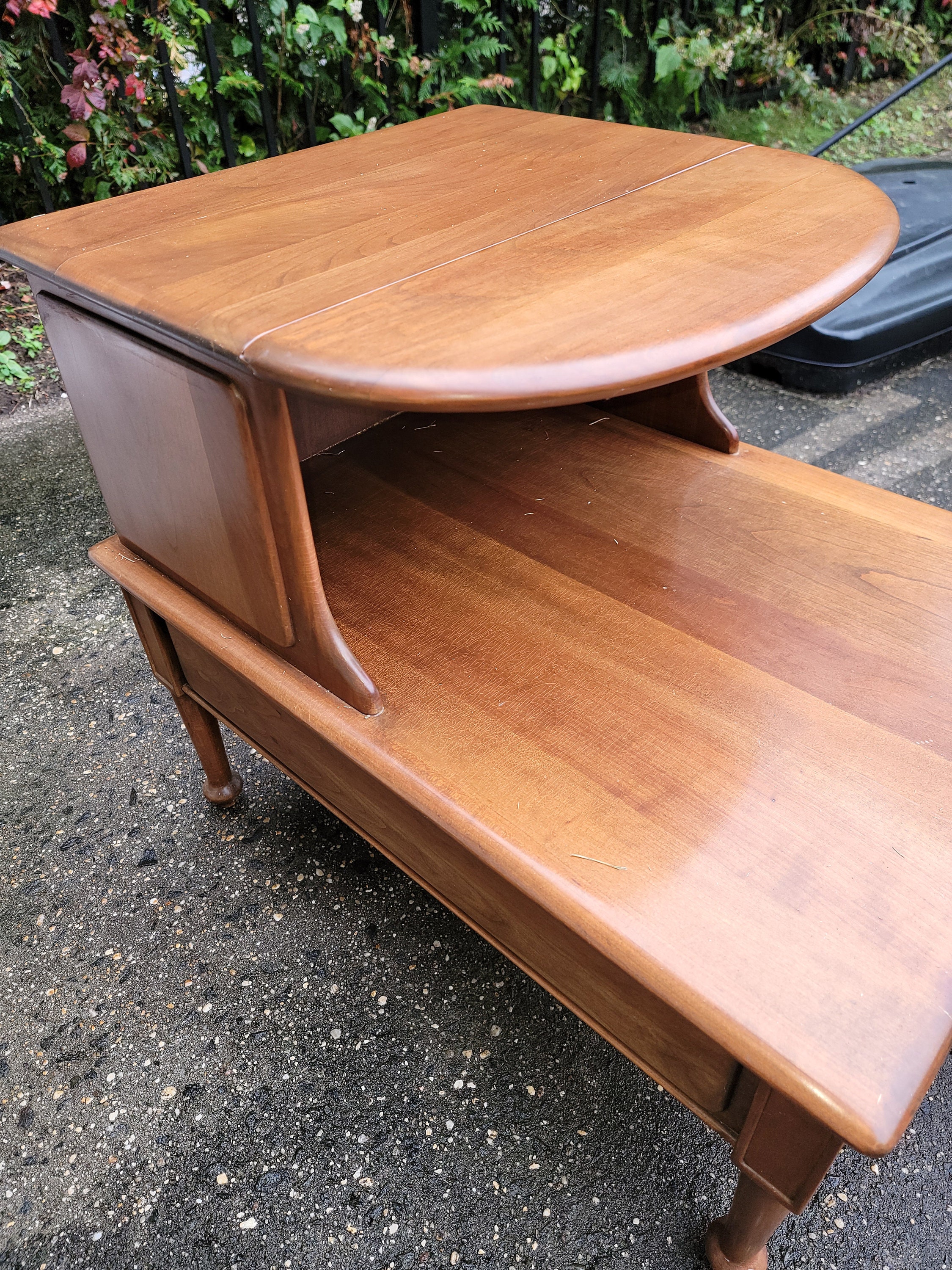 Mid-century Modern Two-tier Drop Leaf Expandable Side Table With Drawer ...