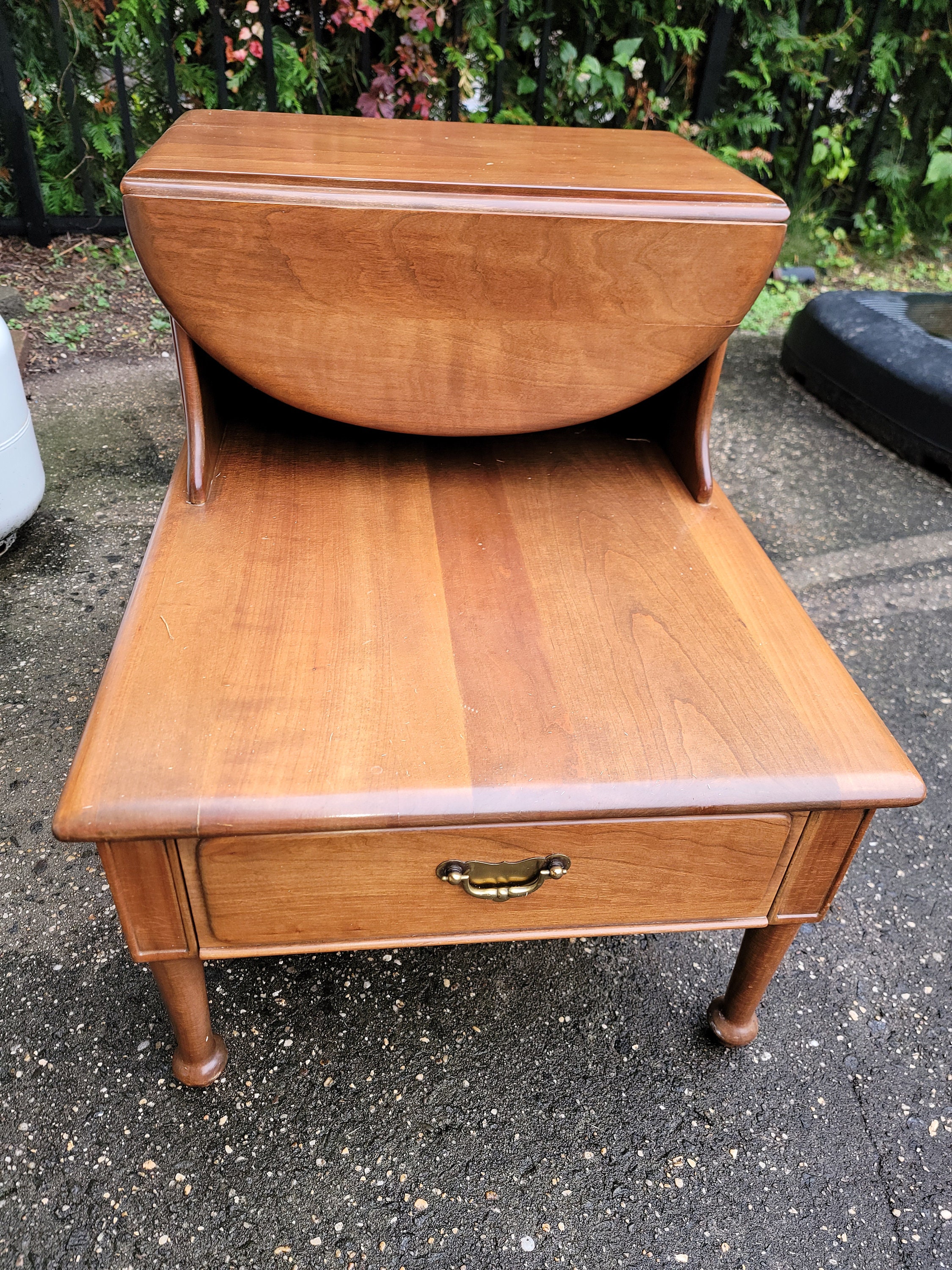 Mid-century Modern Two-tier Drop Leaf Expandable Side Table With Drawer ...