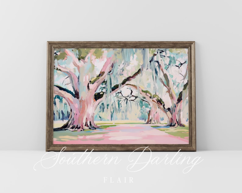 Pastel Live Oak Trees Printable Painting, Southern Landscape, Savannah ...