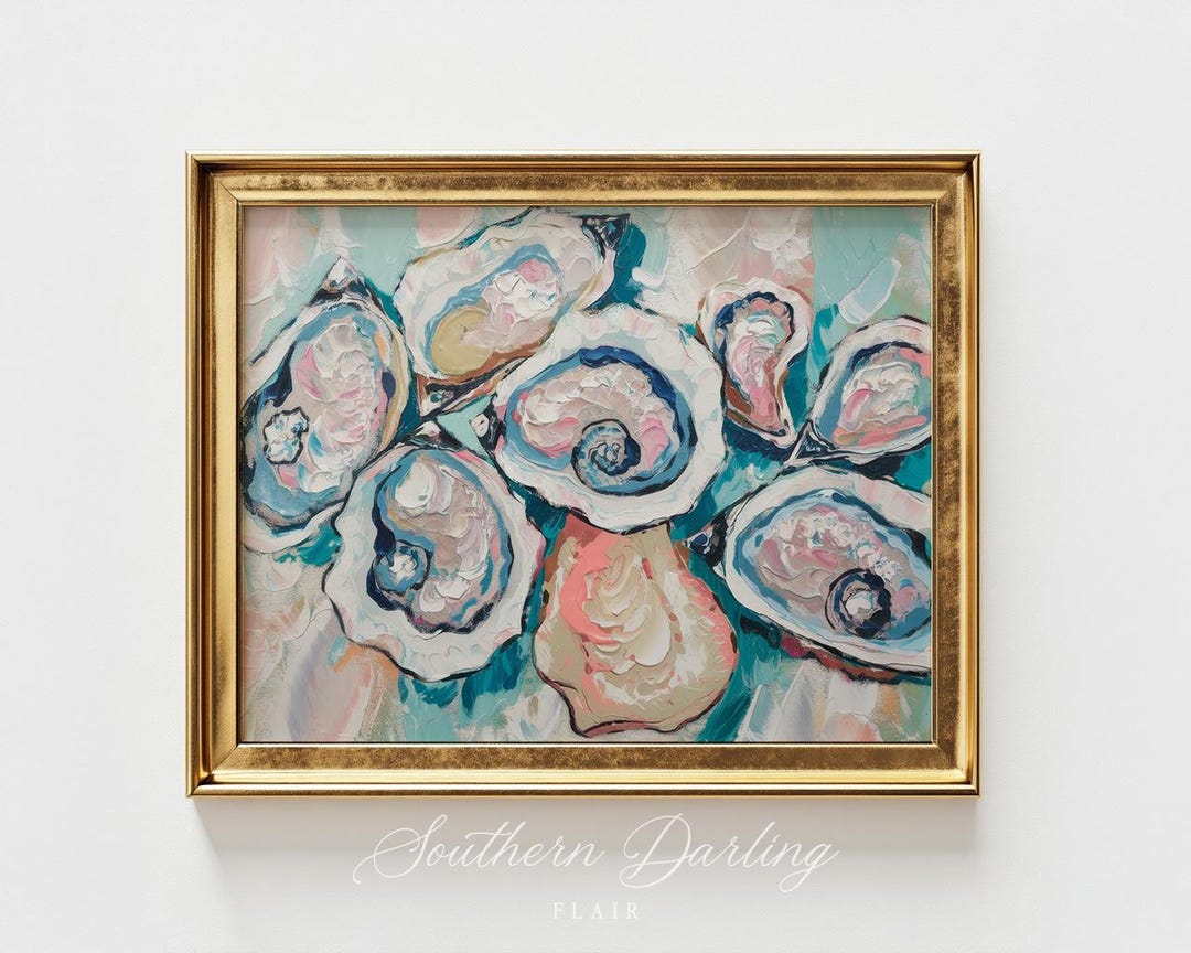 Colorful Oyster Shell Painting, Coastal Pastel Color Grandmillenial Art ...
