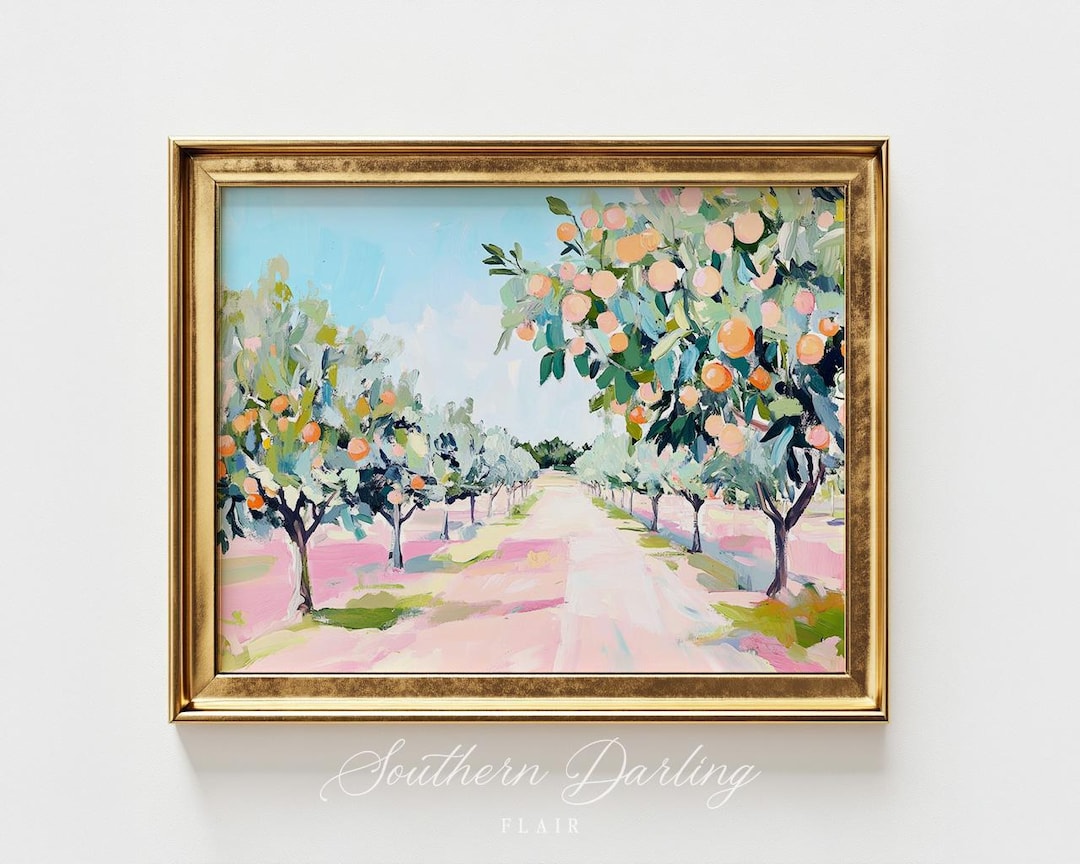Florida Orange Grove Art Print, Whimsical Southern Landscape ...