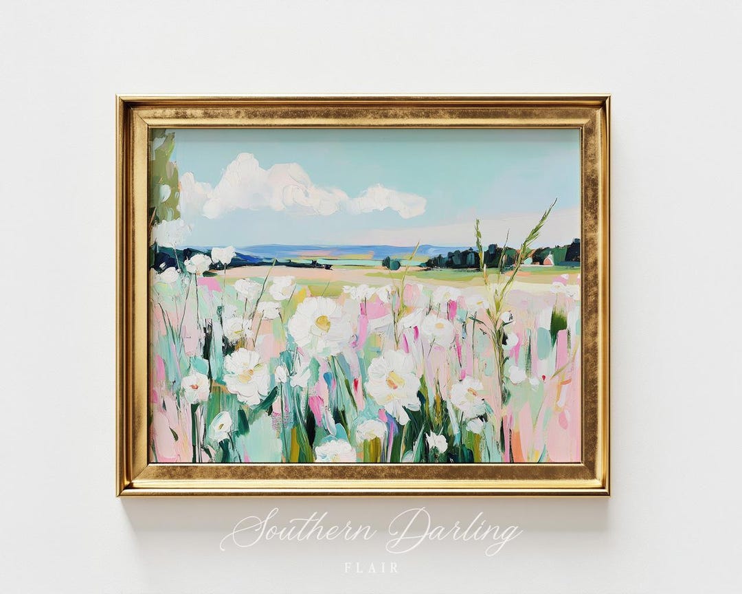 Pastel Wildflowers in Pasture Painting, Vintage Style Oil Printable ...