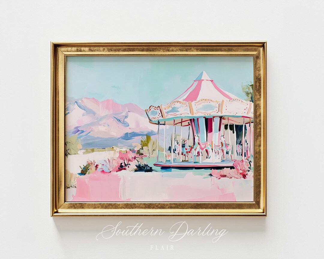 Vintage Carousel Pastel Print, Oil Painting Printable Art Print ...