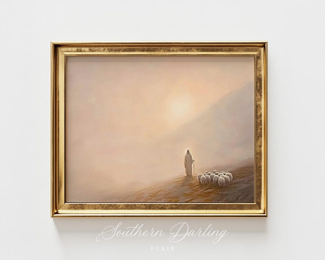 Minimalist Jesus Sheep Artwork Printable, Neutral Jesus Shepherd ...