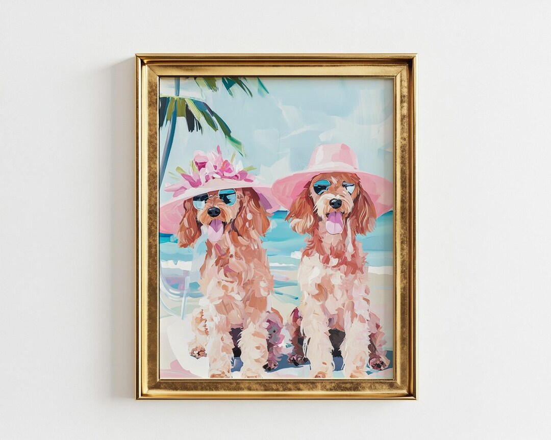Two Doodles at the Beach Art Print, Whimsical Doodle Artwork ...