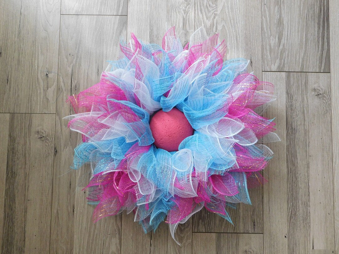 Pink Flower Deco Mesh Wreath, Flower Wreath, Home Decor, Handmade ...