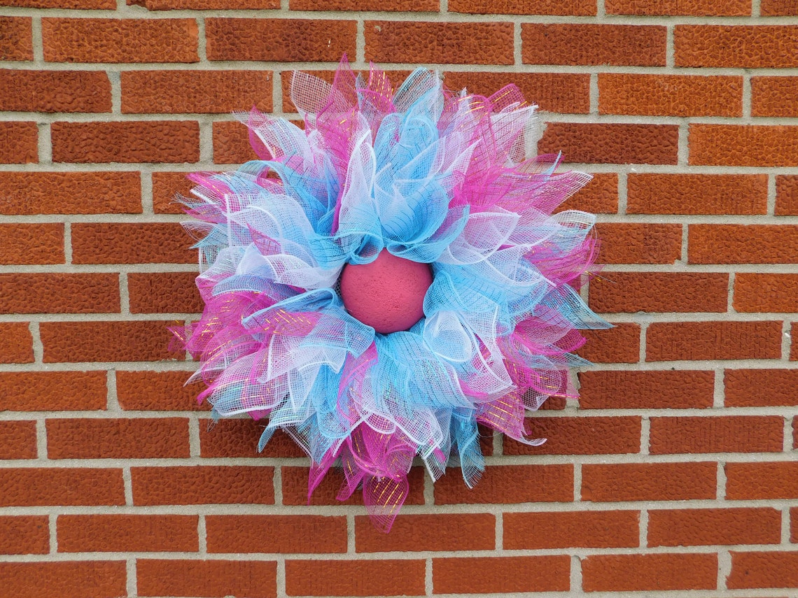 Pink Flower Deco Mesh Wreath, Flower Wreath, Home Decor, Handmade ...