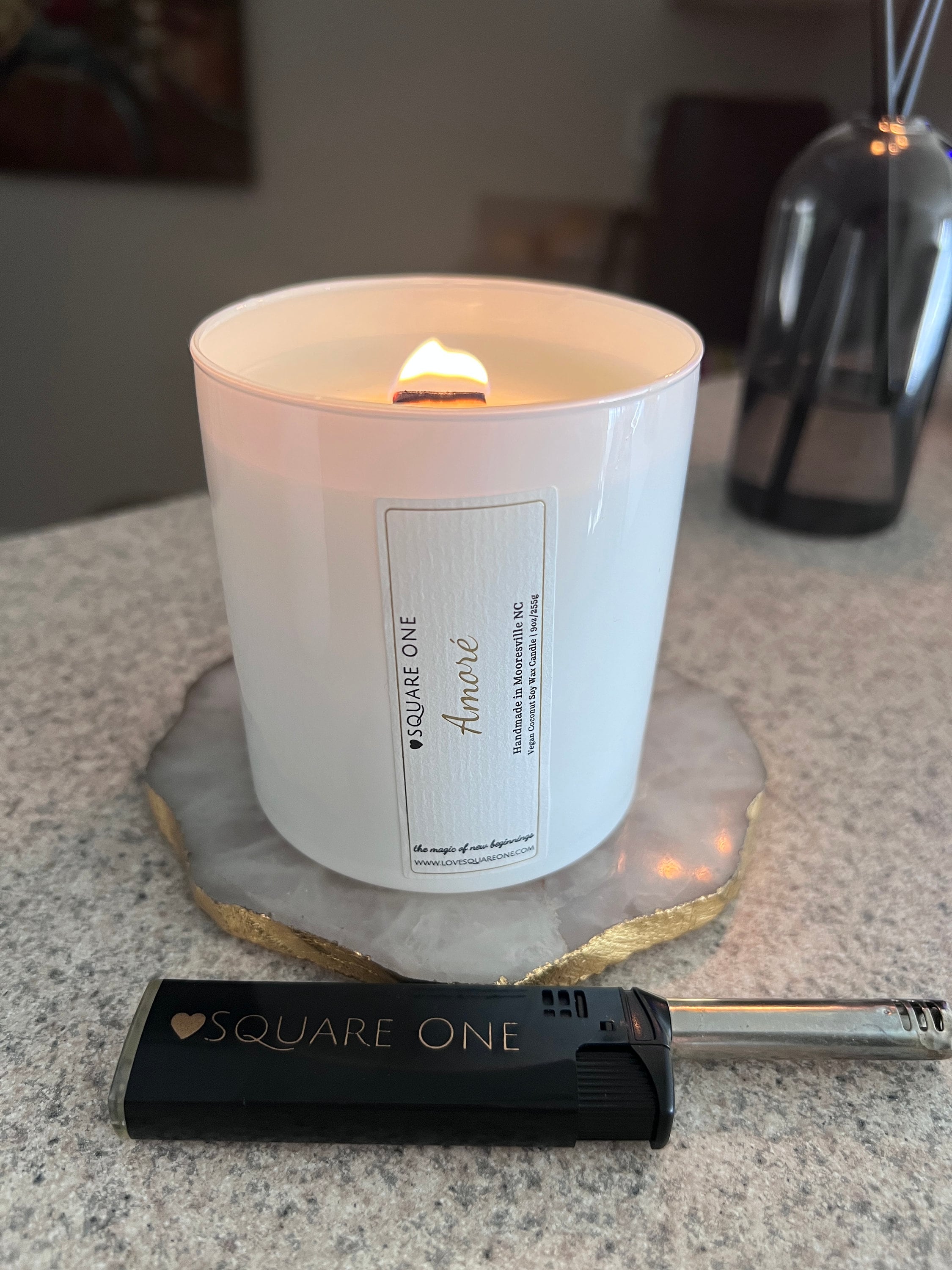 Amoré Wood Wick Candle Wood Wick Candle Vegan Coconut Soy Wax 9oz - Etsy