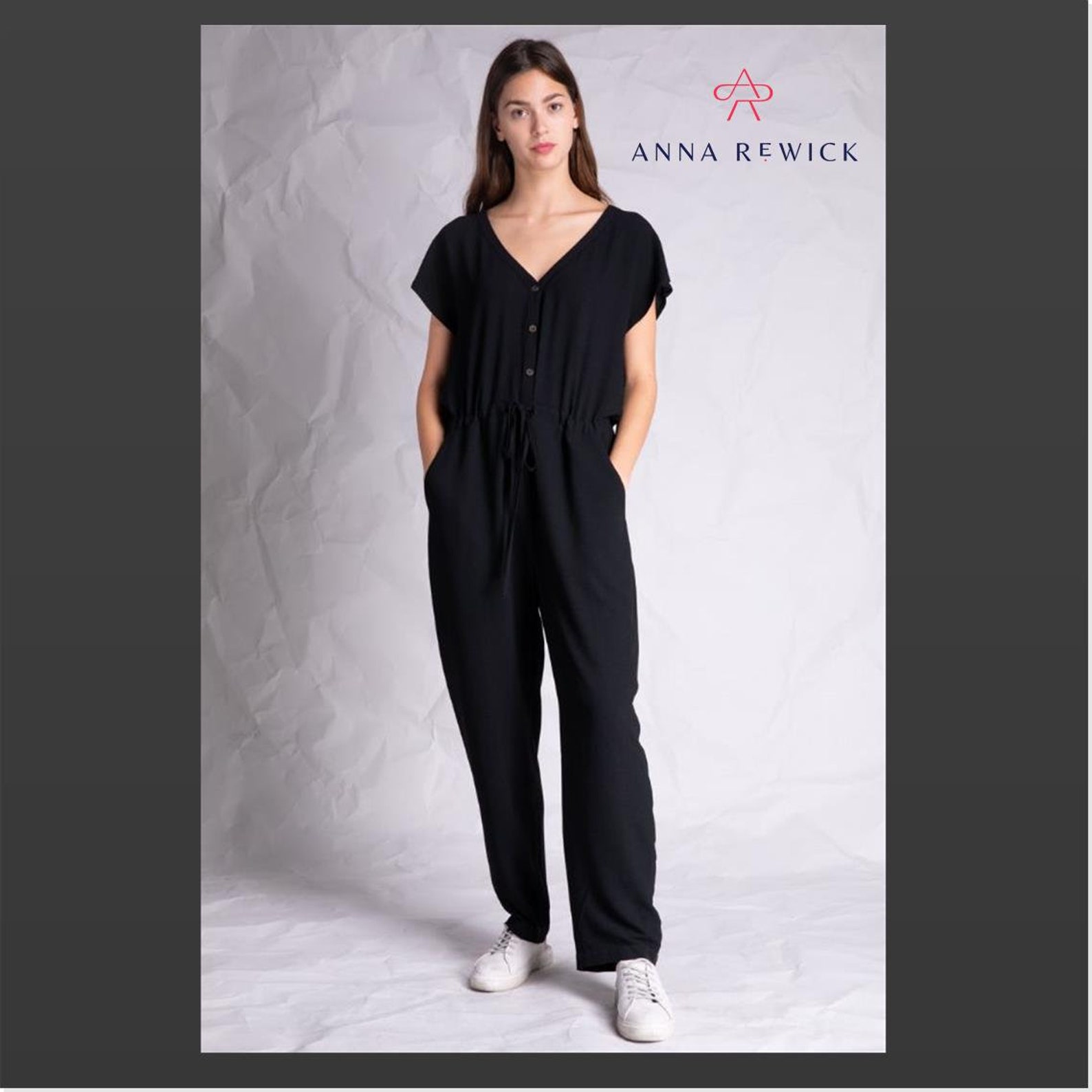 Short Sleeve Jumpsuit/button up Jumpsuit/black Crepe Jumpsuit - Etsy