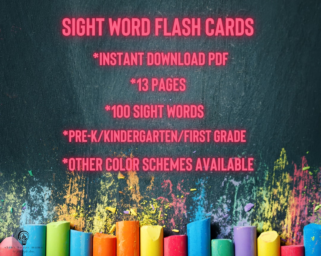 Sight Word Flash Cards PDF Preschool Homeschool - Etsy