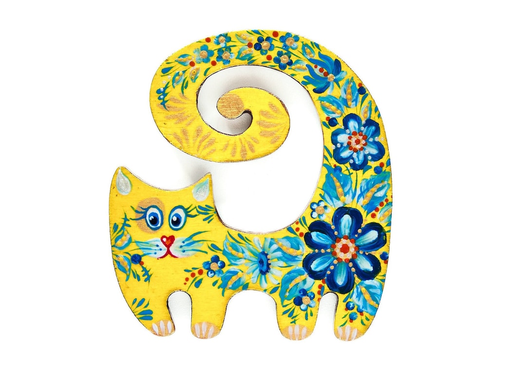 Funny Cat Fridge Magnet With Petrykivka Painting, Ukrainian Hand ...