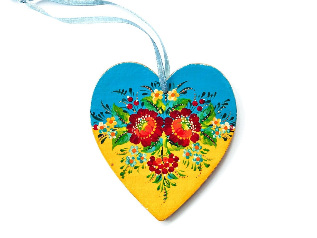 Ukrainian Hand Painted Wooden Decor, Ukrainian Ornament Heart With ...