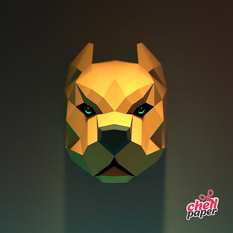 Pitbull Paper Dog Head 3D Sculpture Paper Craft Model | Etsy