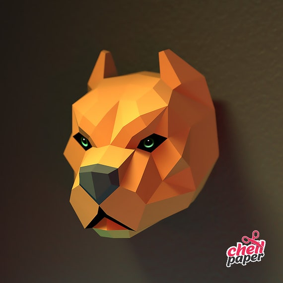 Pitbull Paper Dog Head 3D Sculpture Paper Craft Model | Etsy