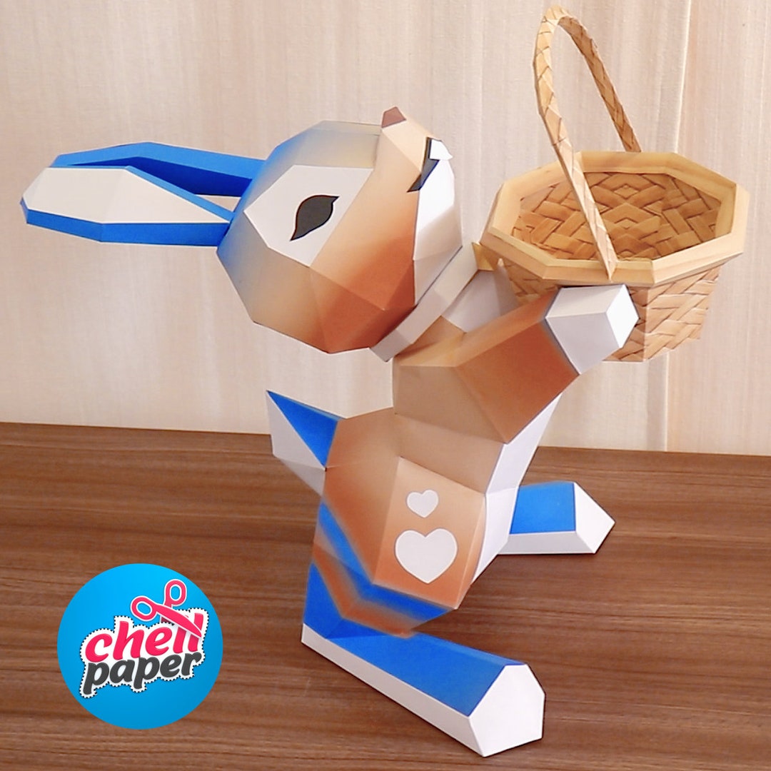 Bunny Papercraft, Blue Paper Rabbit, Origami Rabbit, Cute Rabbit, Blue ...
