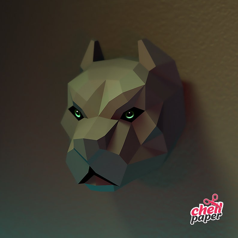 Pitbull Paper Dog Head 3D Sculpture Paper Craft Model | Etsy