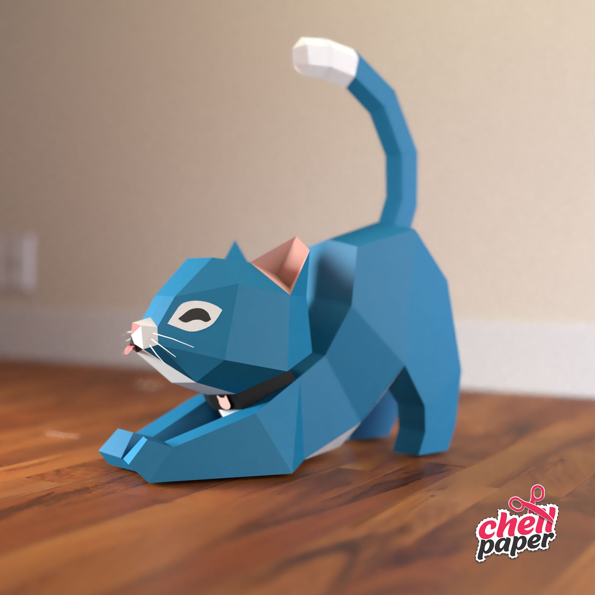 Papercraft de gato, Escultura de papel, Escultura de gato, Arte de ...