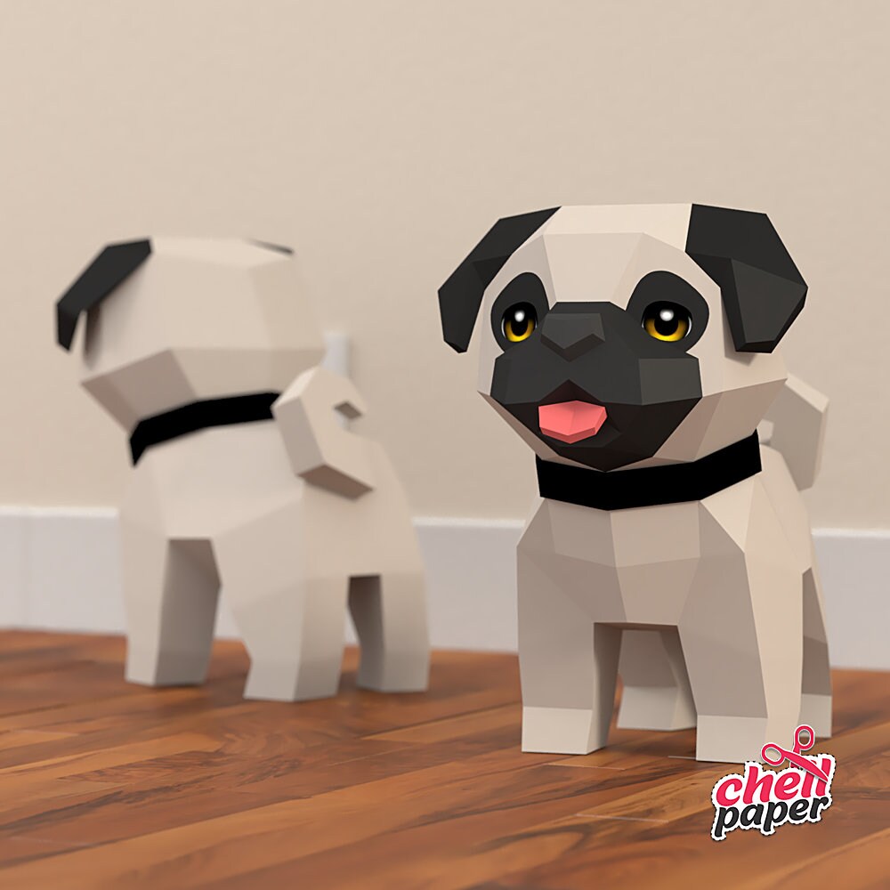 3D Papercraft plantilla de papel de pug papelería diy | Etsy