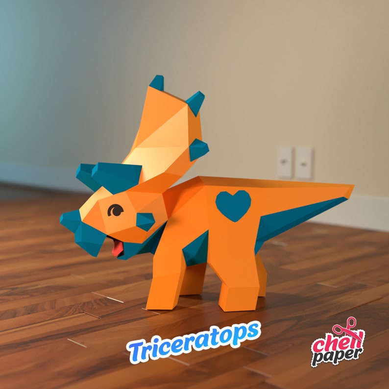 Triceratops Dinosaur Papercraft Lizard Bird Jurassic - Etsy
