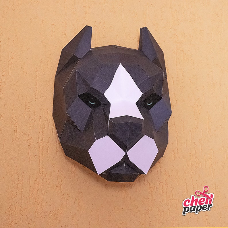 Pitbull Paper Dog Head 3D Sculpture Paper Craft Model | Etsy