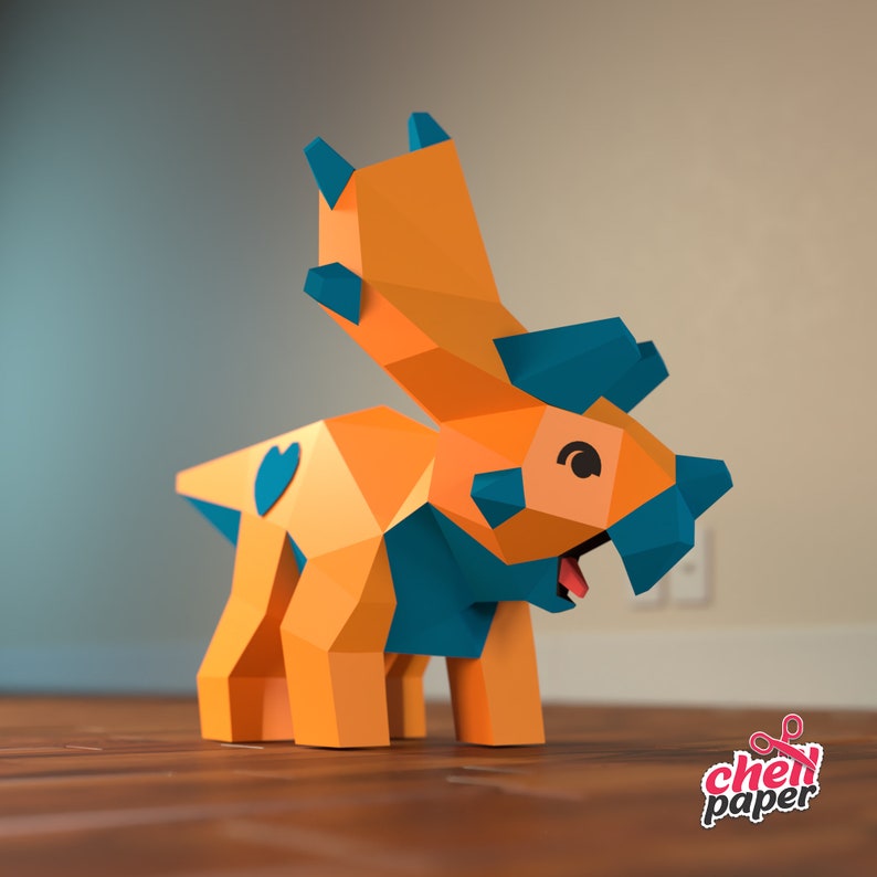 Triceratops Dinosaur Papercraft Lizard Bird Jurassic - Etsy