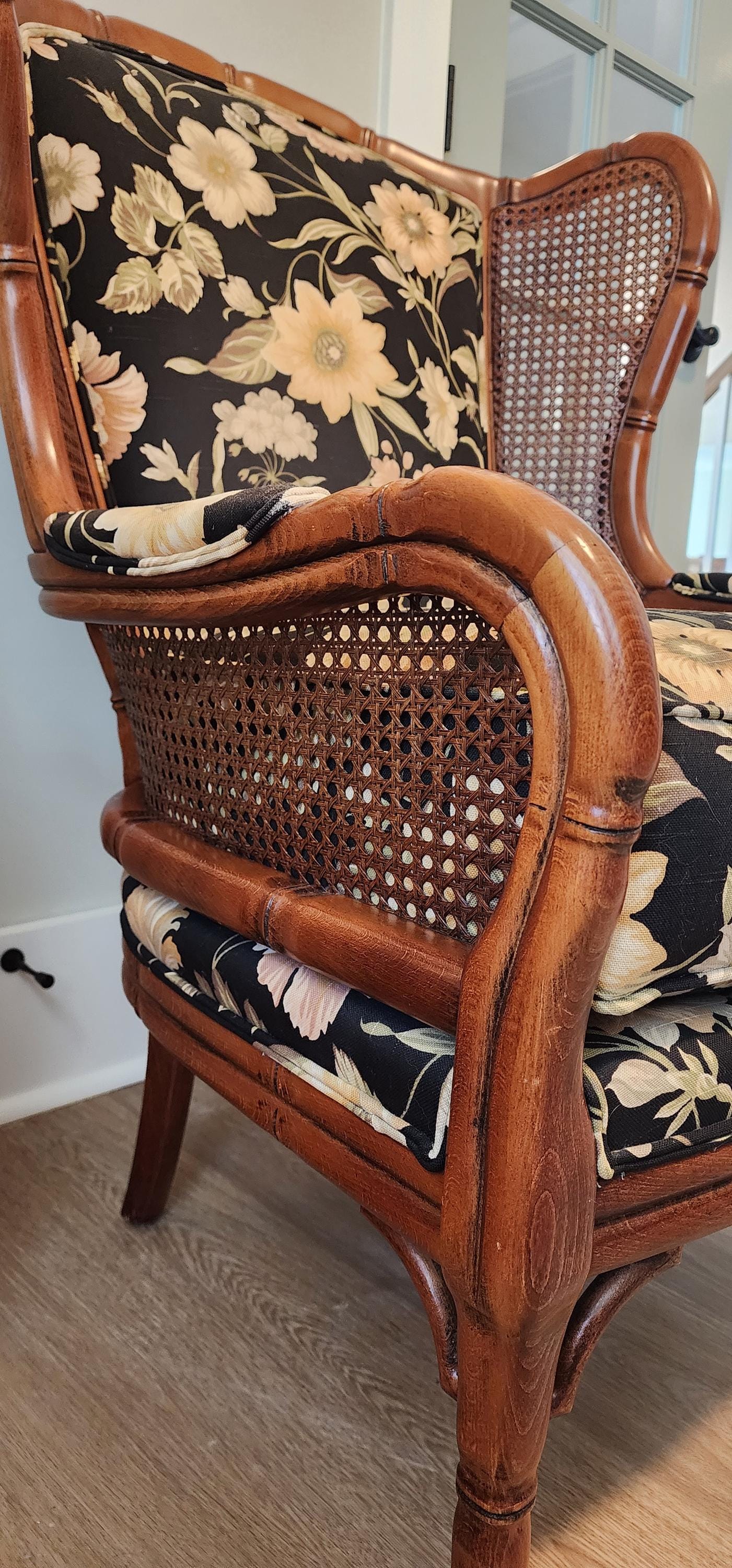 Ethan Allen Faux Bamboo Cane Wingback Accent Chair With Floral ...