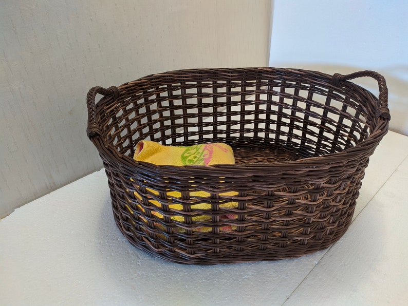 Wicker Laundry Basket Large Shallow Basket With Handles Oval | Etsy