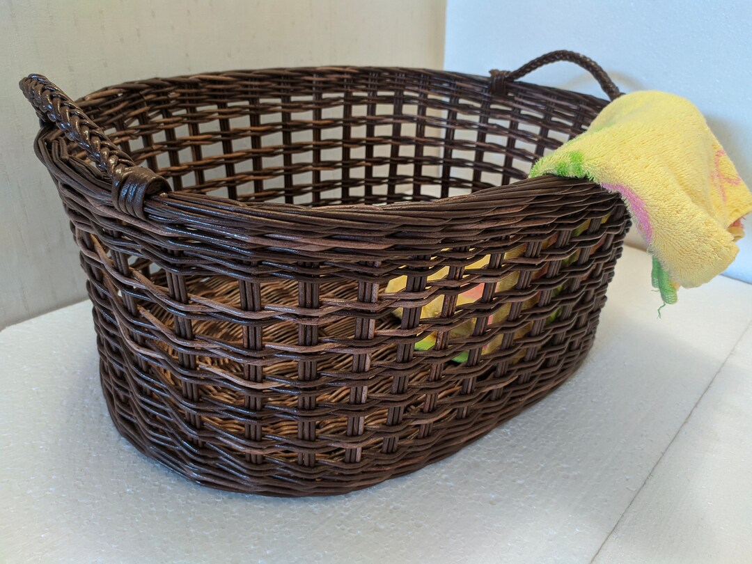 Wicker Laundry Basket Large Shallow Basket With Handles Oval - Etsy