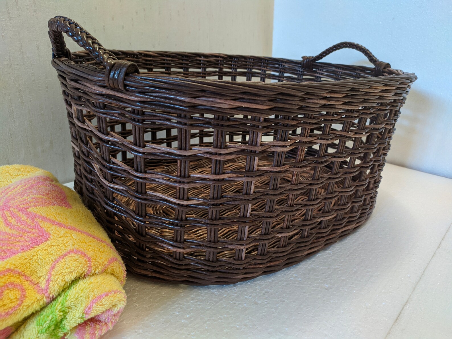 Wicker Laundry Basket, Large Shallow Basket With Handles, Oval Laundry ...