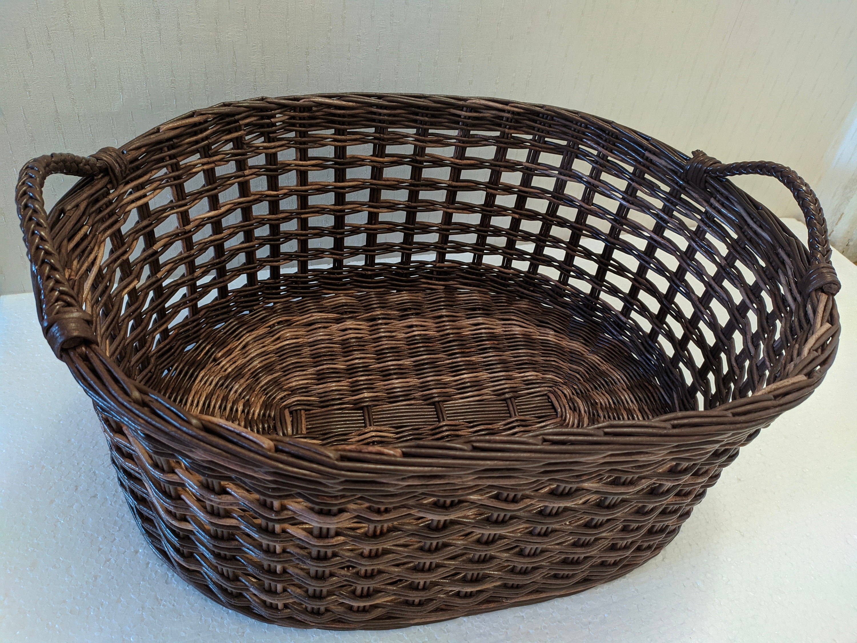 Wicker Laundry Basket, Large Shallow Basket With Handles, Oval Laundry ...