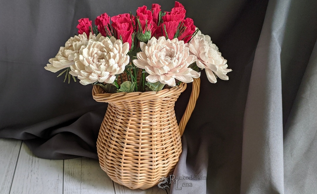 Wicker Jug Flower Vase Basket: Rustic Kitchen Decor Garden Centerpiece ...