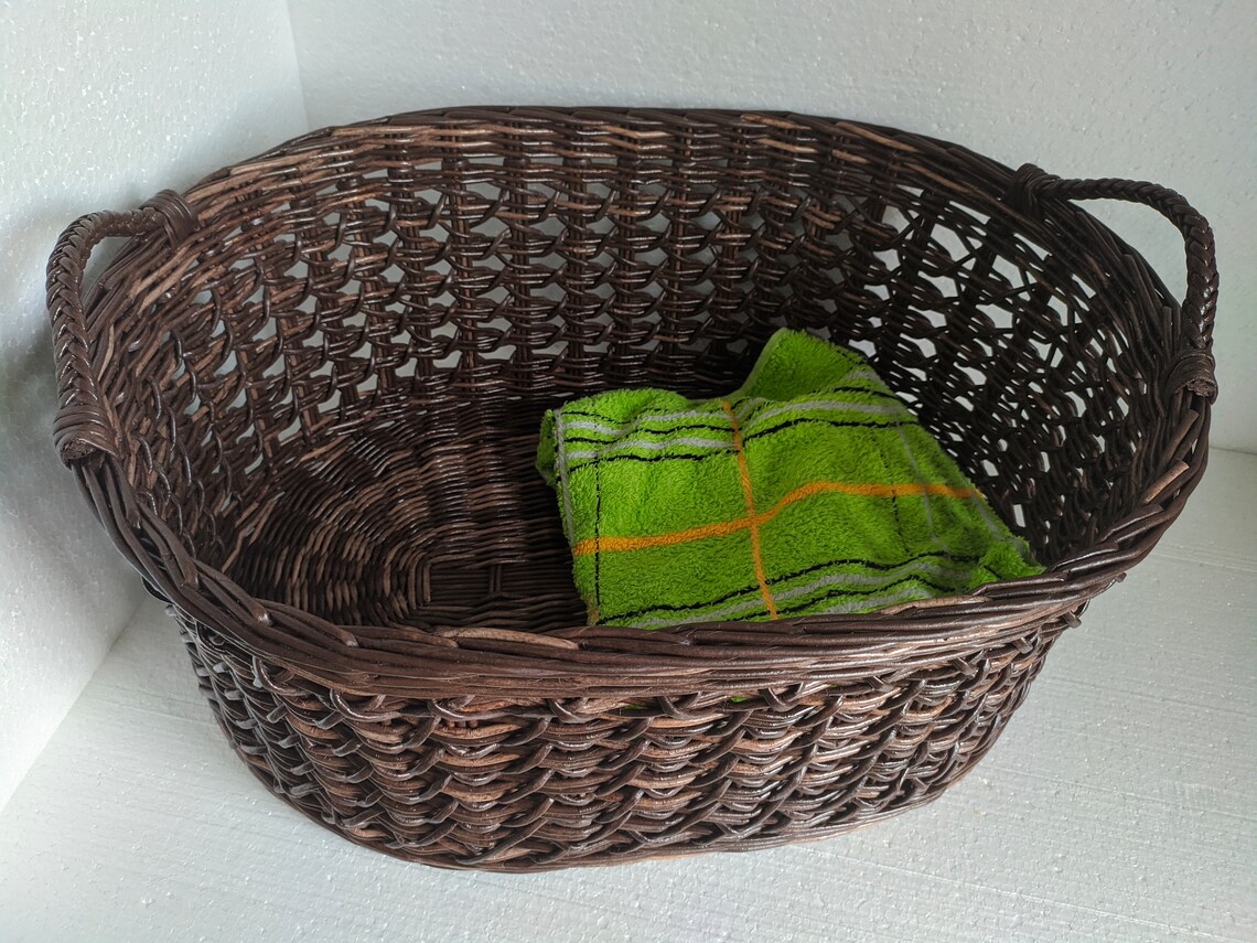 Laundry Basket Wicker Basket Large Shallow Basket With - Etsy