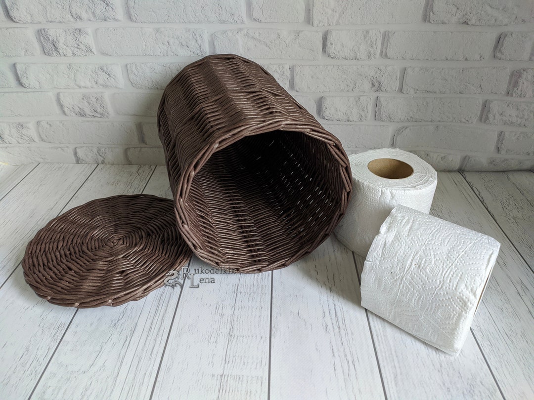Handwoven Wicker Toilet Paper Storage Basket: Holds 2-6 Rolls, Durable ...