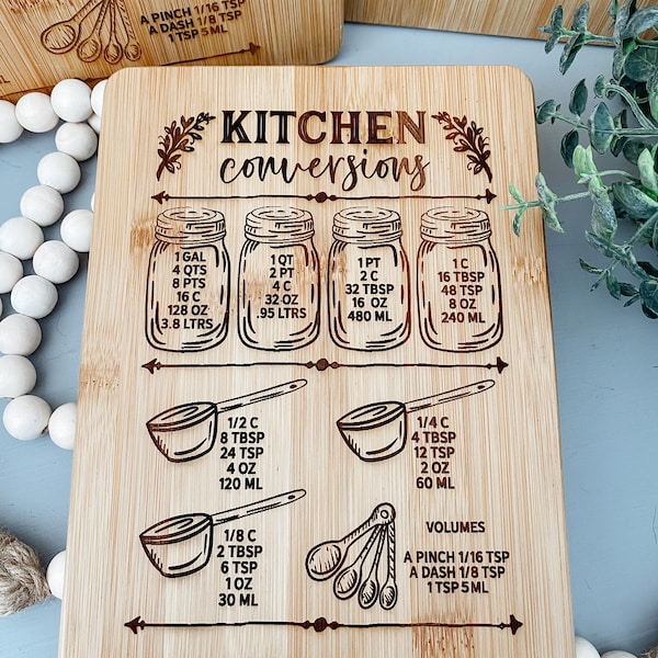 Cooking Conversion Chart Cutting Board - Etsy