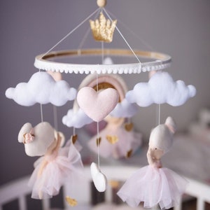 Princess Ballerinas Cot Mobile, Baby Cot Mobile, Musical Felt Mobile ...