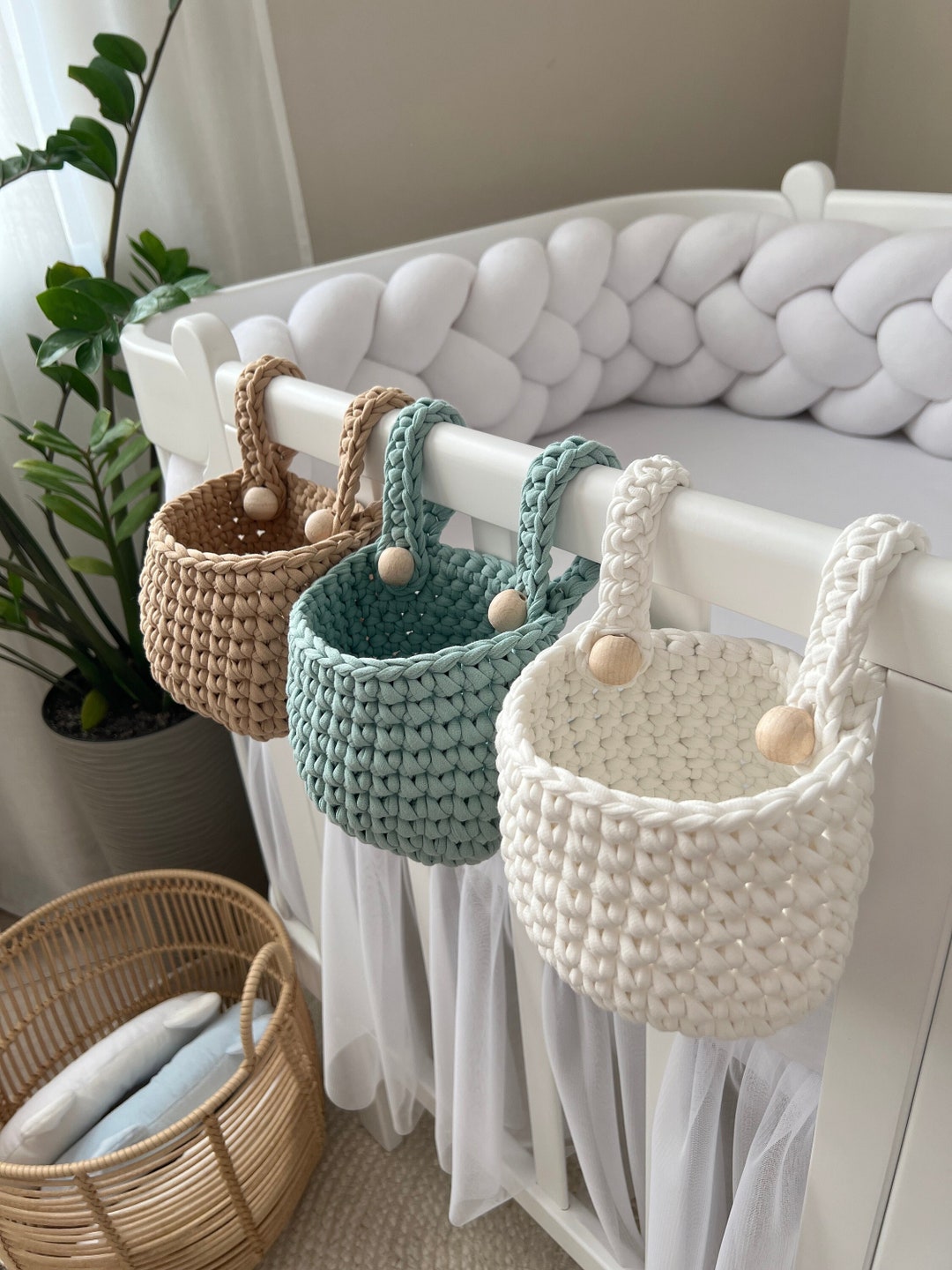 Crib Hanging Storage Basket, Baby Bed Basket, Crochet Storage Basket ...