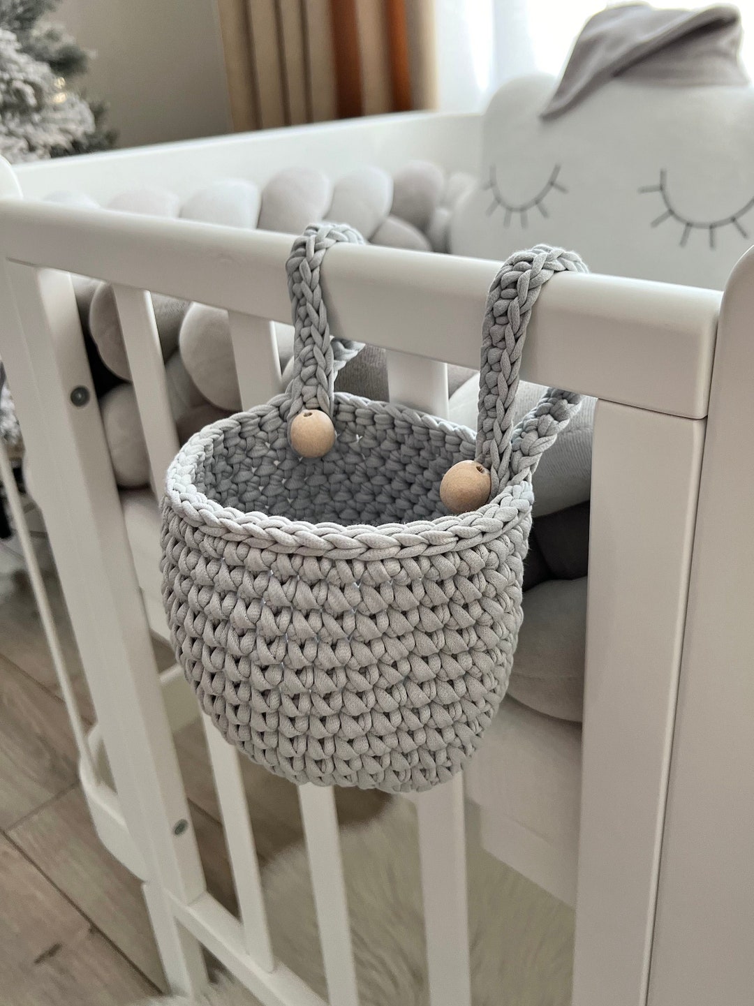 Crib Hanging Storage Basket, Baby Bed Basket, Crochet Storage Basket ...