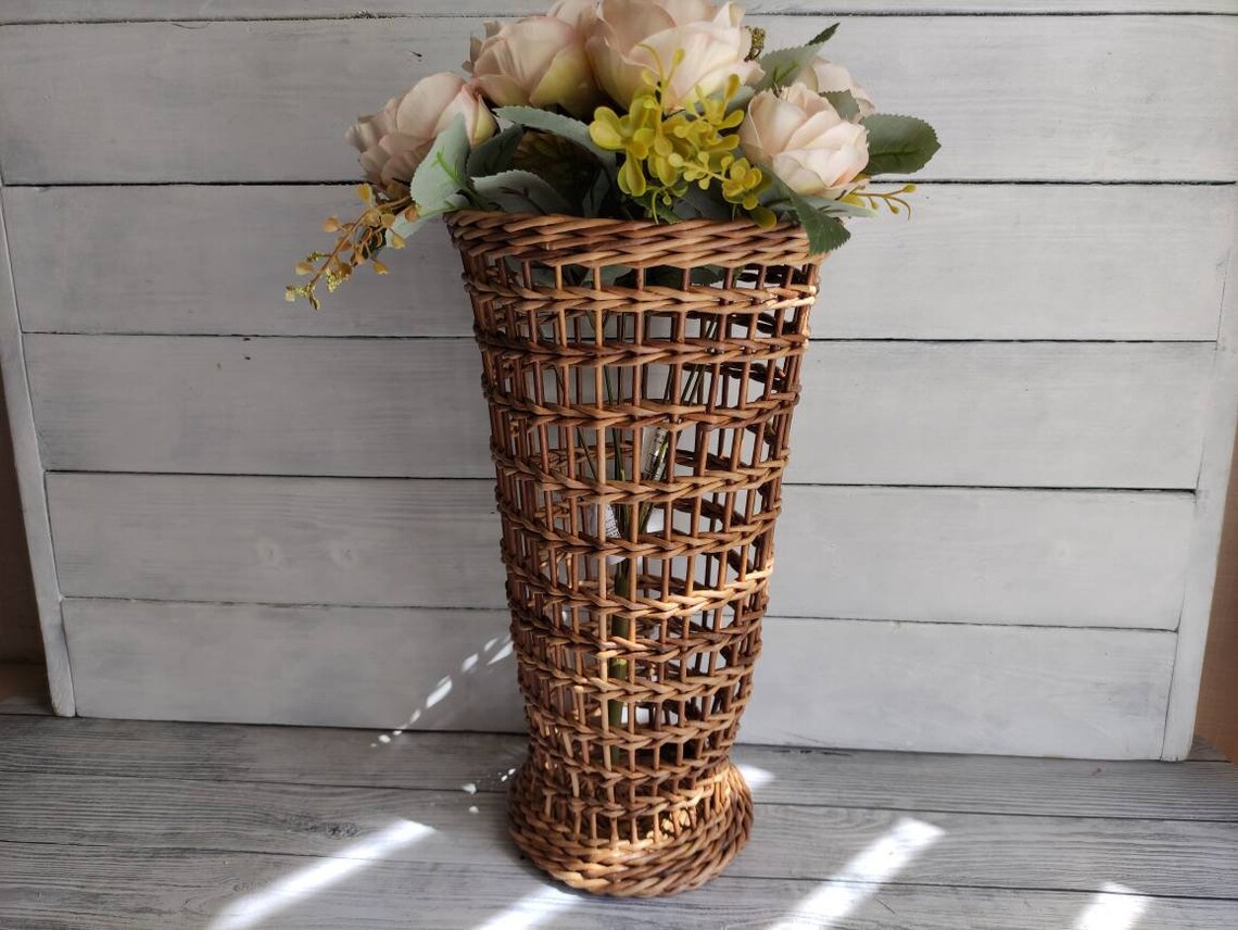 Wicker Straw Vase 15 Inches High Tall Primitive Vase Boho | Etsy Wicker Straw Vase 15 Inches High Tall Primitive Vase Boho | Etsy
