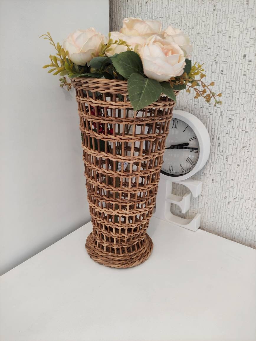 Wicker straw vase 15 inches high Tall primitive vase Boho | Etsy Wicker straw vase 15 inches high Tall primitive vase Boho | Etsy