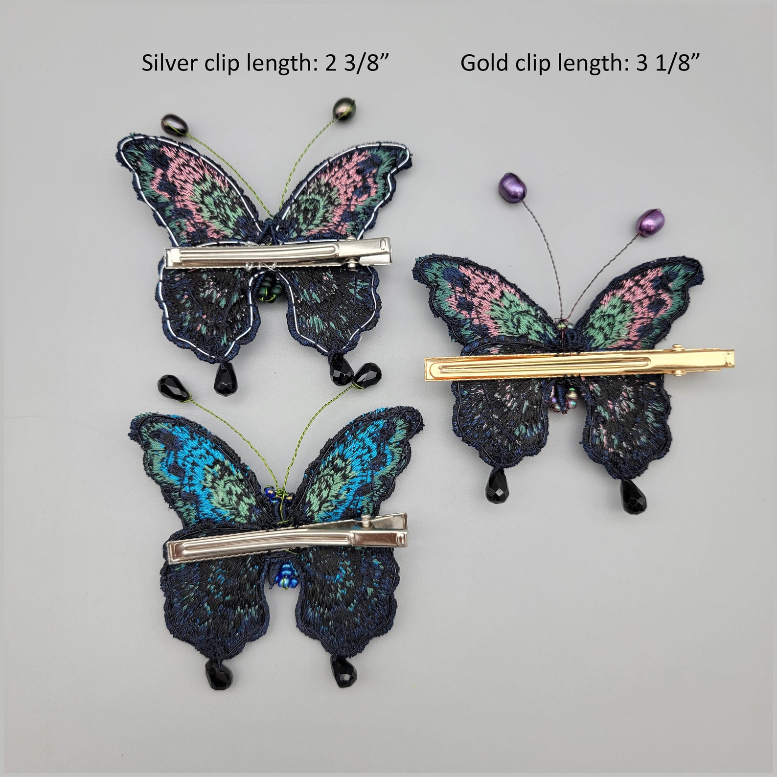 Hand Embroidered Realistic Butterfly Hairclip Duckbill Clip With ...