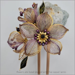 Exquisite Handmade 3D Flower Hair Pin, Hair Fork, Handmade With Genuine ...
