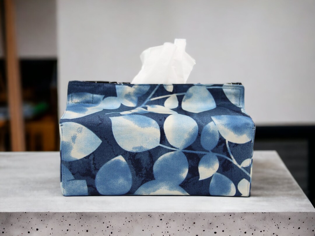 Handmade Indigo Leaf Print Tissue Box Cover: Designer Cotton - Etsy