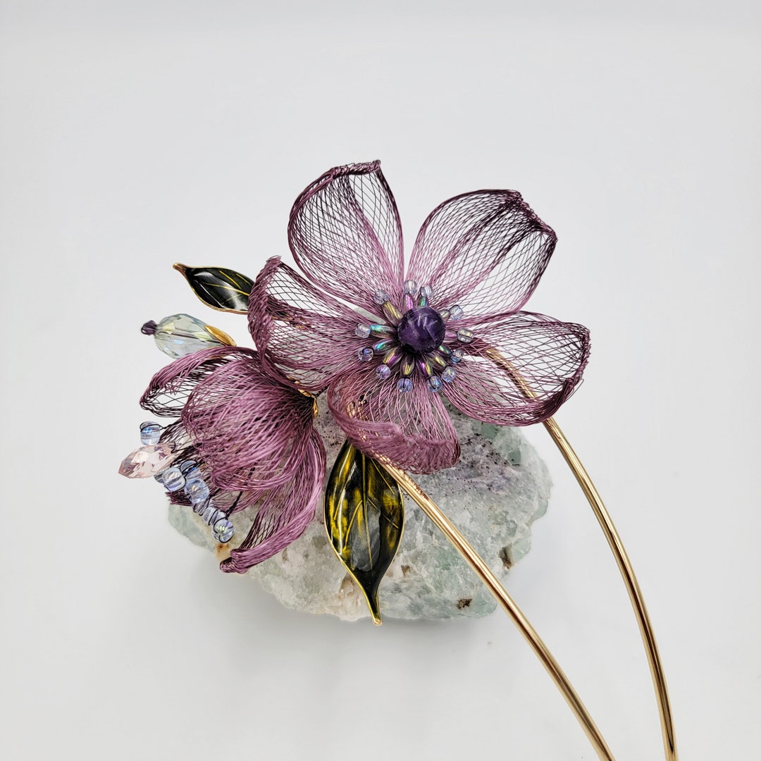 Handmade Rose Pink Copper Wire Flower Hair Pin With Amethyst - Etsy