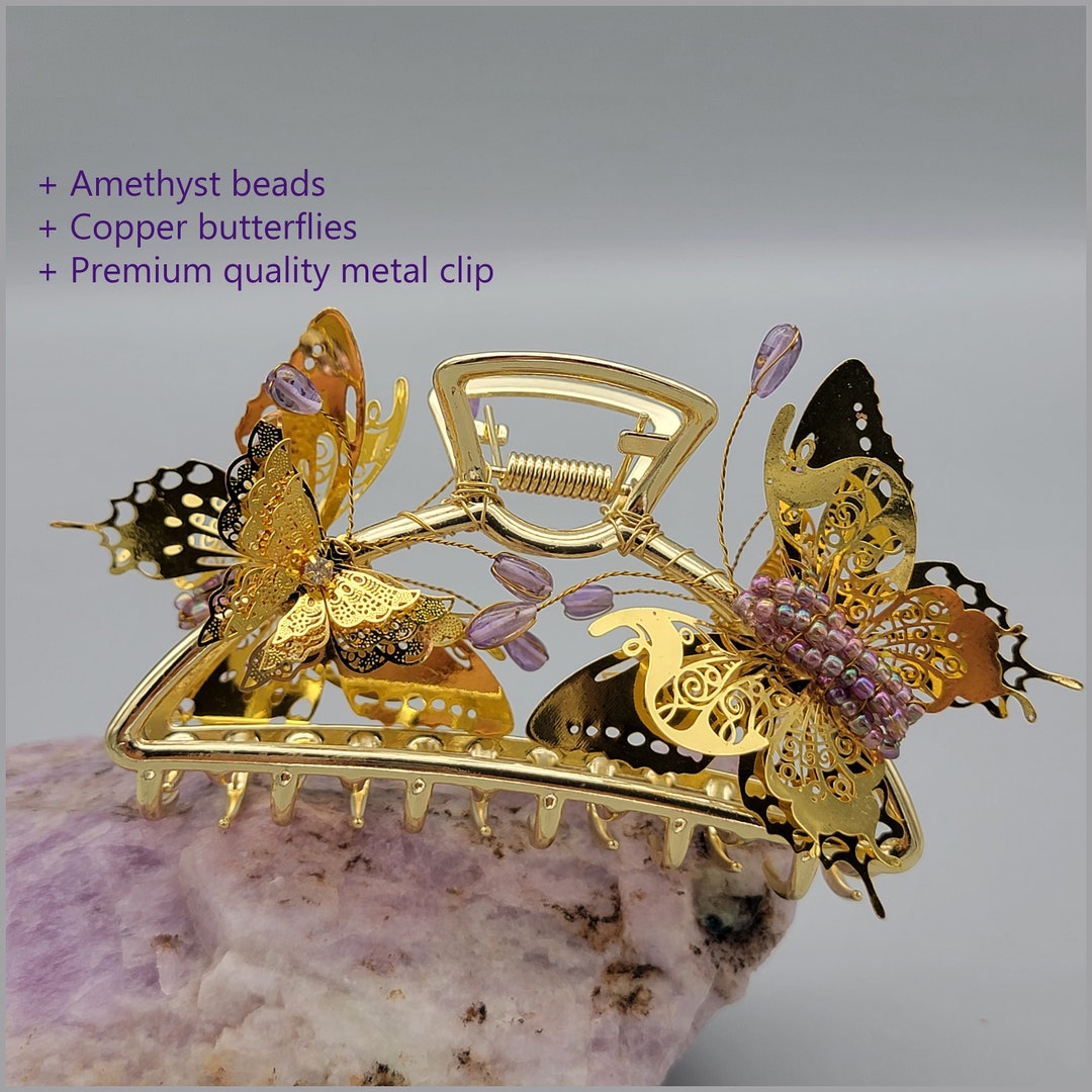 Handmade Large Metal Claw Clip, Laser Cut Copper Butterflies With ...