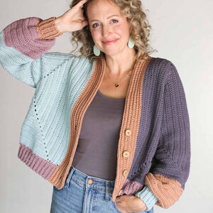 Crochet PATTERN & VIDEO / Colorblock Crochet Cardigan / Double Crochet ...