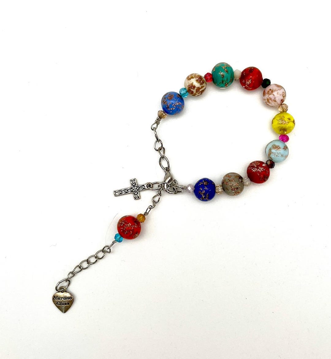 Murano Glass Bracelet, Rosary Cross Bracelet, Multicolor Bracelet ...