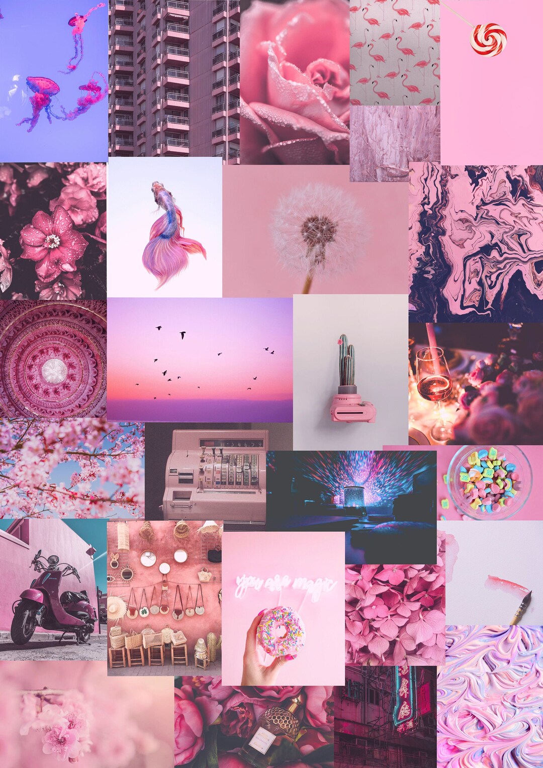 Pink Digital Collage Kit, Printable Wall Art, Preppy Dorm Decor - Etsy