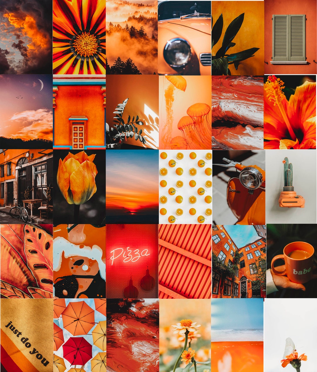 Orange Printable Collage Kit, Tezza Dorm Wall, Pinterest Prints ...