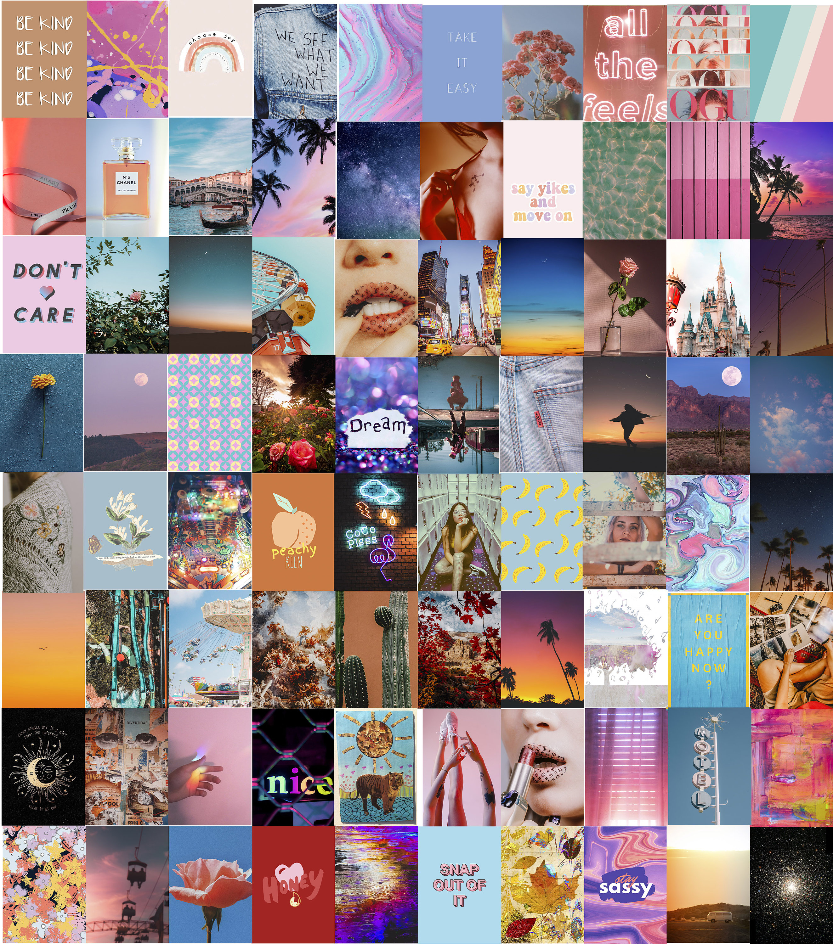 80 Pcs Rainbow Aesthetic Digital Collage Kit, Tezza Poster Wall ...