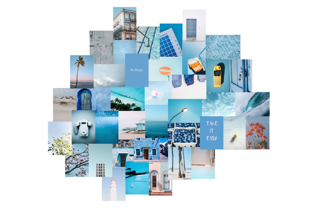 40 Pcs Pastel Blue Digital Collage Kit, Tezza Inspired, Printable Kit ...